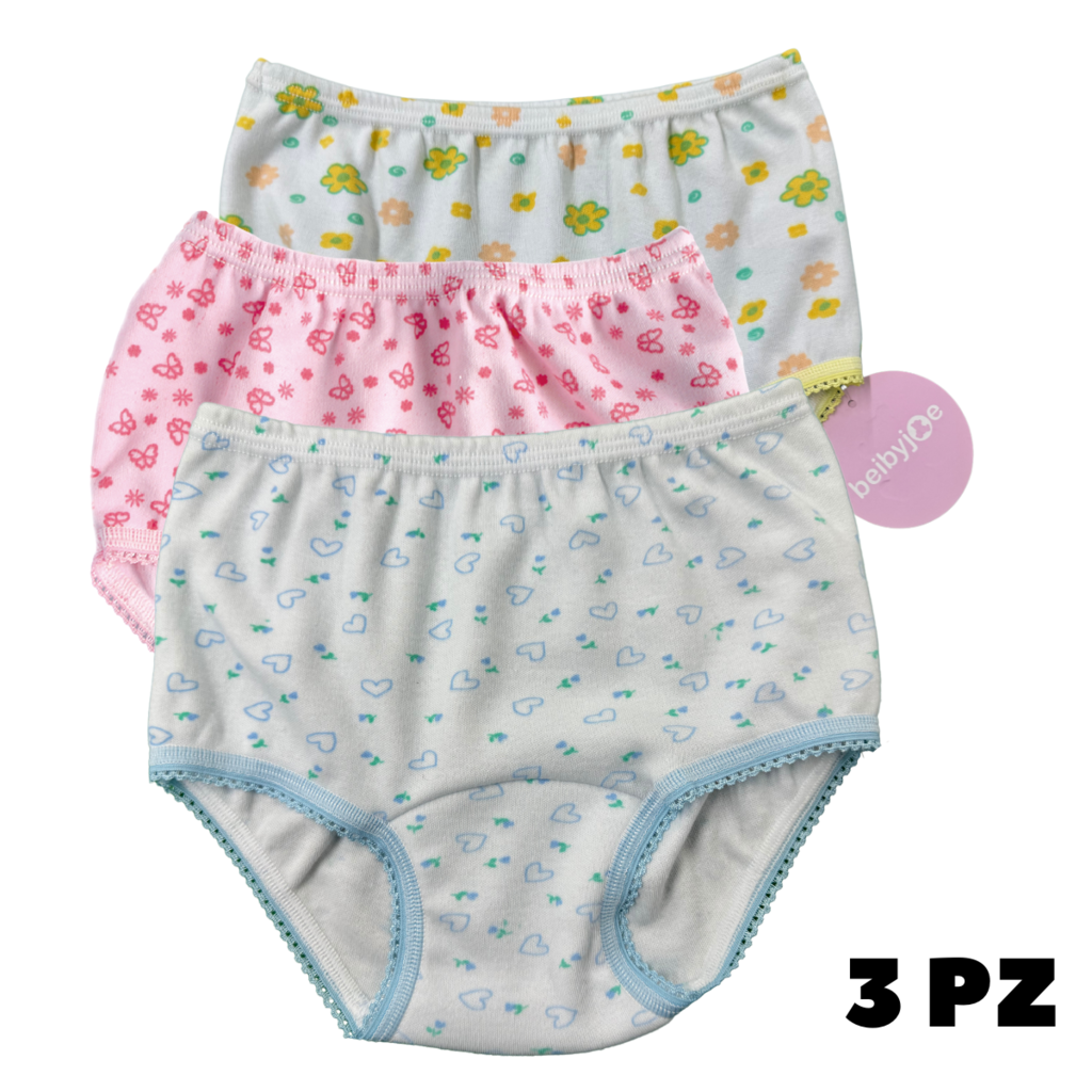 Paquete 3 Pantaletas Algodón Niña Estampados Surtidos Tallas 4 a 16
