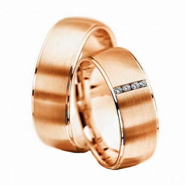 Par de Alianças de Ouro Rosê 18k Abauladas Cantos Rebaixados Acetina