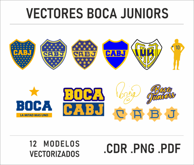 Vectores Boca Juniors | 12 Diseños | Sublimación Dtf Cdr Pdf Png