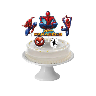 Decoração de Bolo Cenário Spider Man Animação - 05 peças