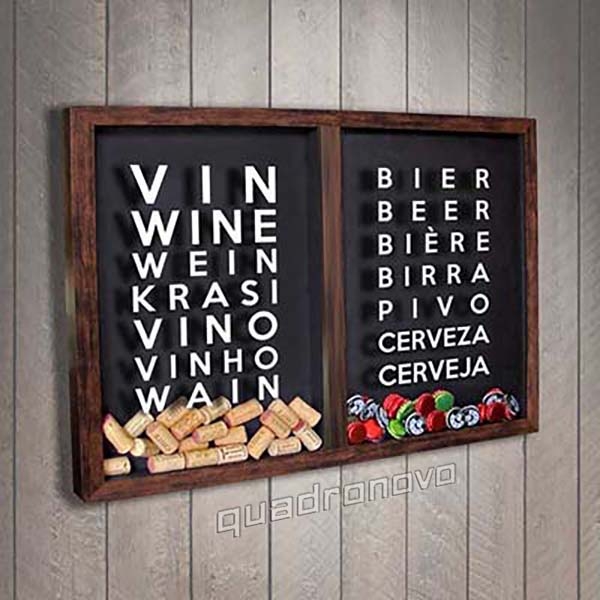 Quadro Misto para Rolhas e Tampinhas - Vinho e Cervejas no Mundo - Qua Quadro Misto para Rolhas e Tampinhas - Vinho e Cervejas no Mundo - Qua