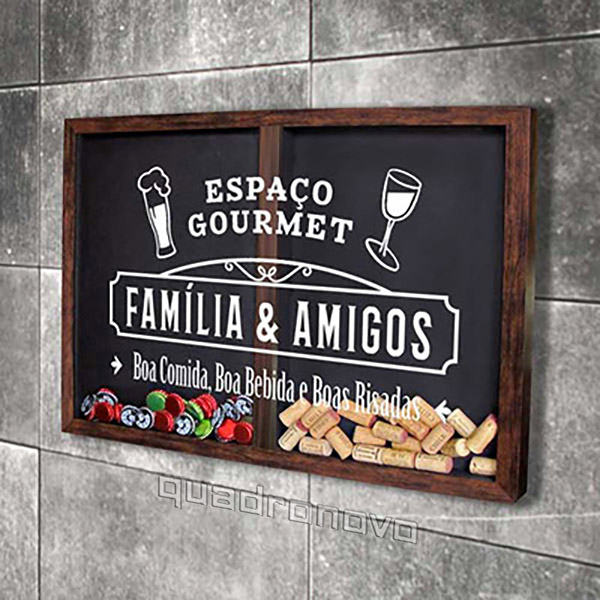 Quadro Misto para Rolhas e Tampinhas - Espaço Gourmet - Quadro Novo Quadro Misto para Rolhas e Tampinhas - Espaço Gourmet - Quadro Novo