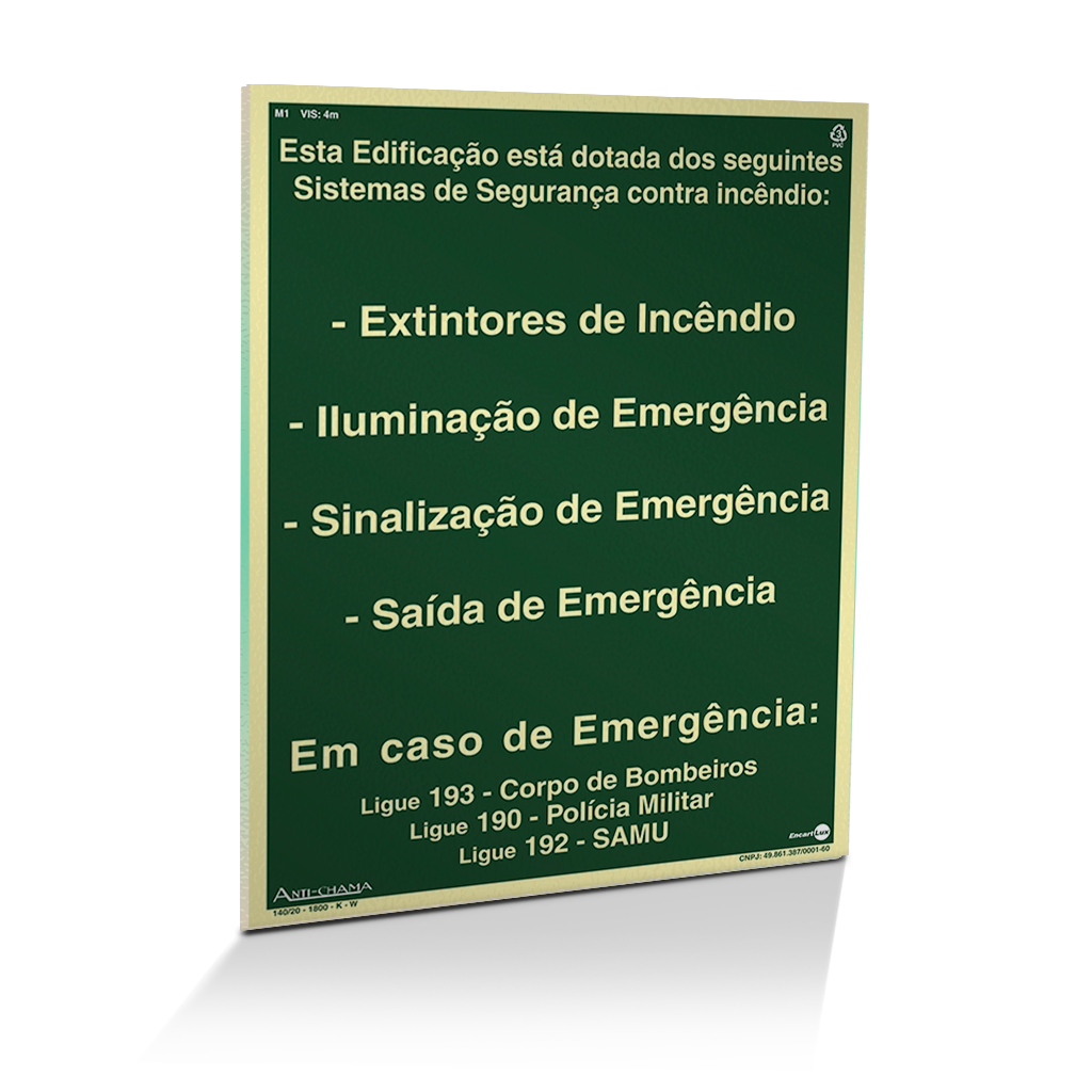 Placa Fotoluminescente M1 Sistema de Segurança Contra Incêndio