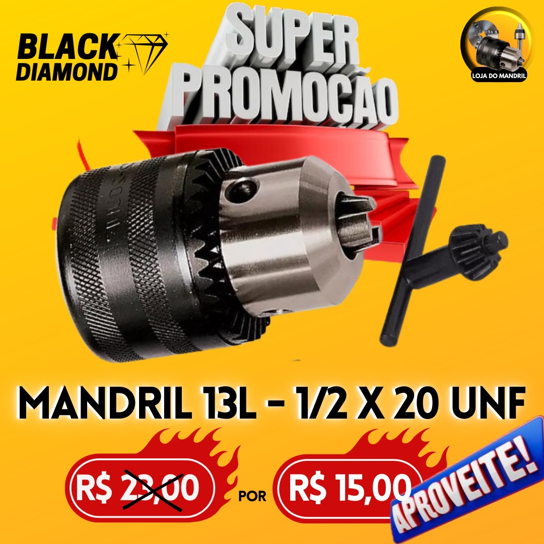 Mandril Black Diamond 13L 1/2x20 Original (3/64 a 1/2 - 1,5 a 13,0 mm)