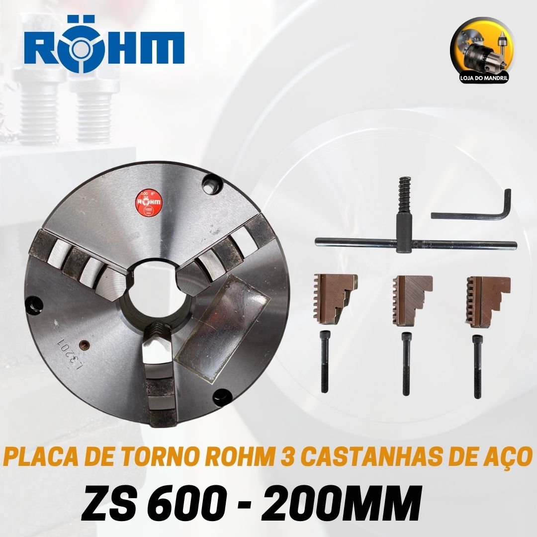 PLACA MECÂNICA PARA TORNO 8" ZS-200/3 AUTOCENTRANTE AÇO 3 CASTANHAS