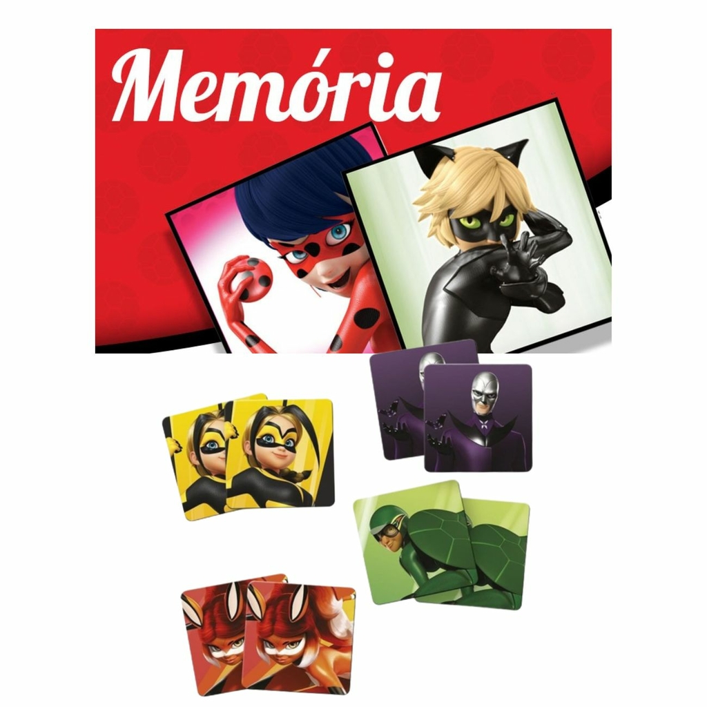 Jogo da Memória Miraculous 54 peças Lady Bug Infantil Educativo