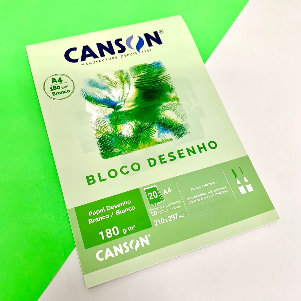 Bloco Desenho 180g/m² A4 com 20 Folhas Branco Canson