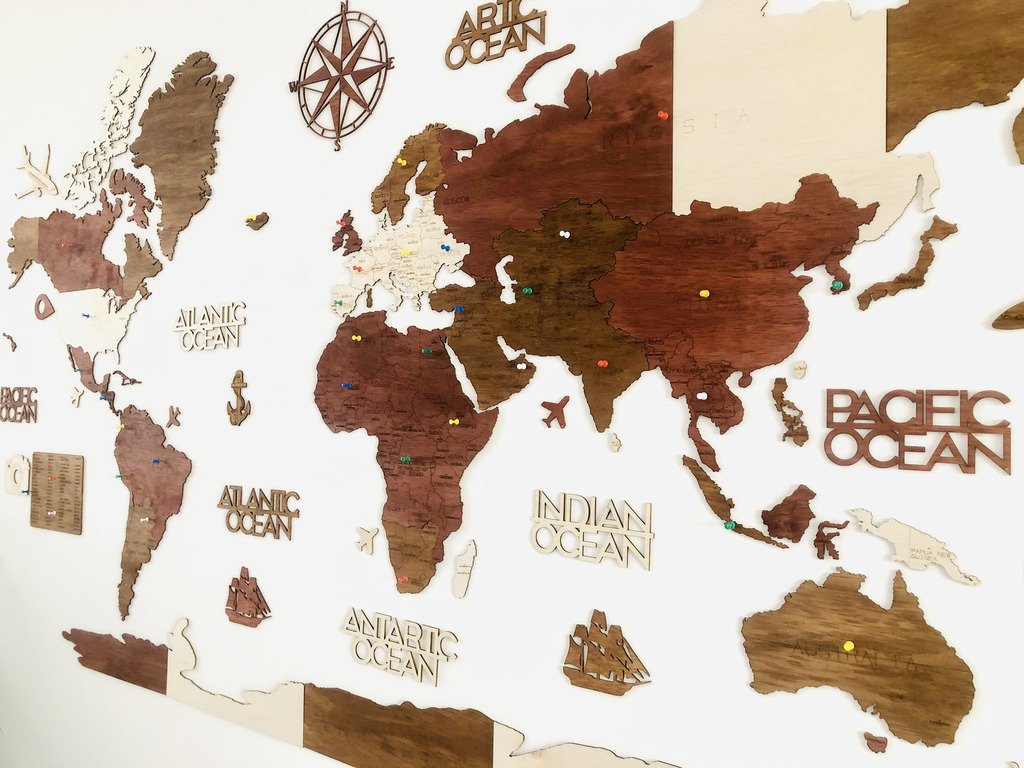 Mapa de madera del mundo para pared - Mapamundi