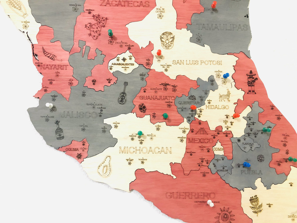 Mapa de madera de México para pared