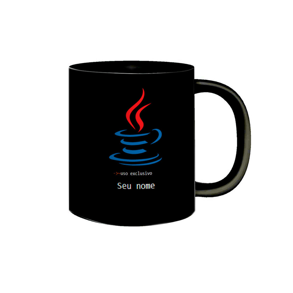Caneca Porcelana Preta Personalizada Programador Java Nome