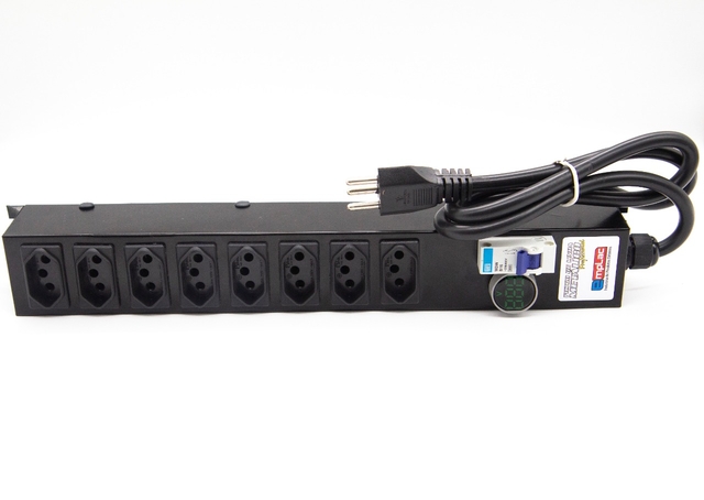 Filtro De Linha Ferro Voltímetro Régua 8 Tomadas Disjuntor