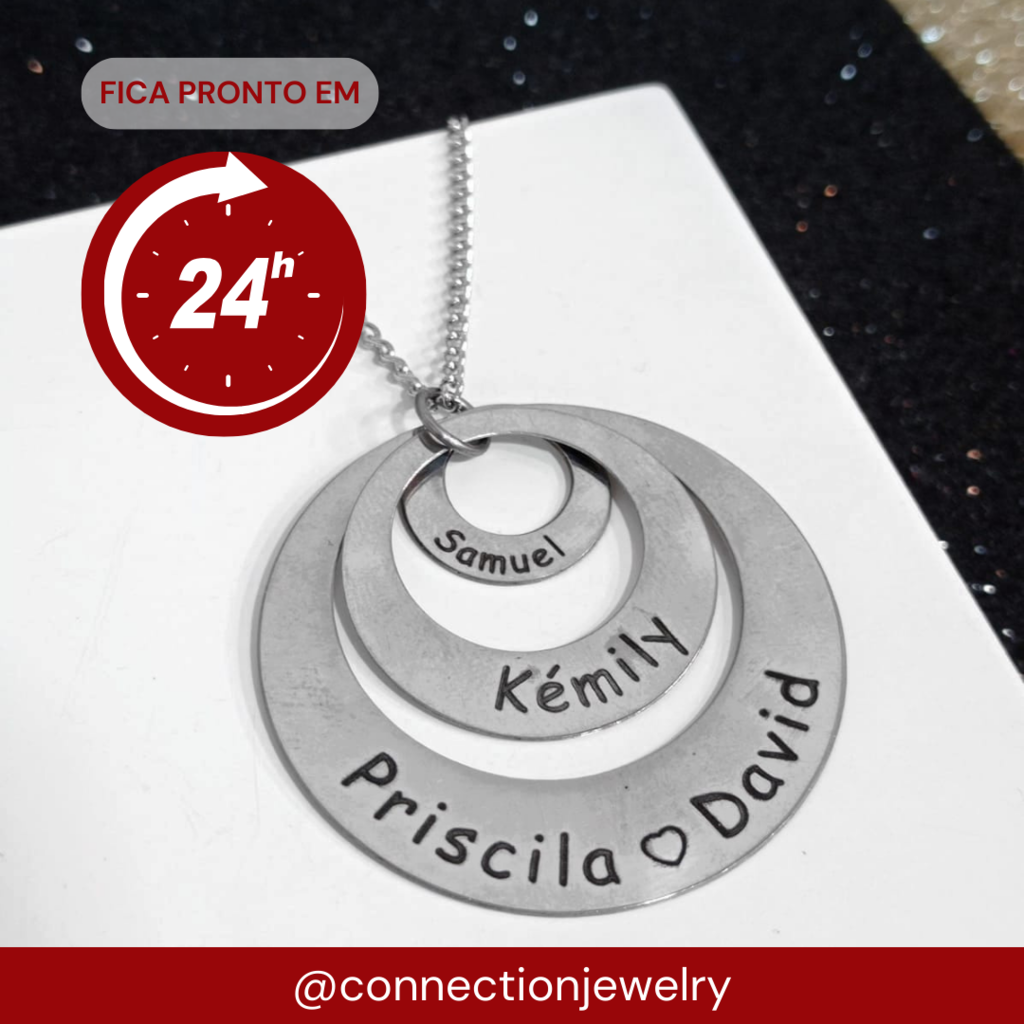 Colar Inox Personalizável com 3 Aros - Joia Exclusiva