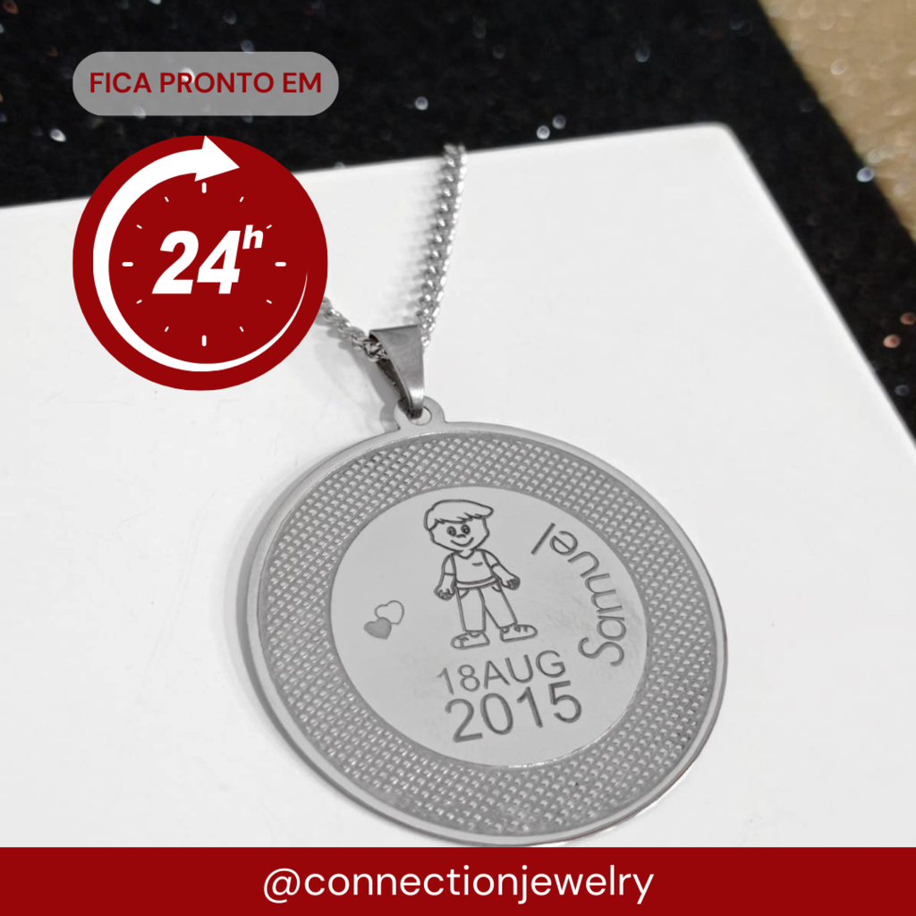 Personalize seu Estilo com o Colar Redondo em Aço Inox com Borda, Nom