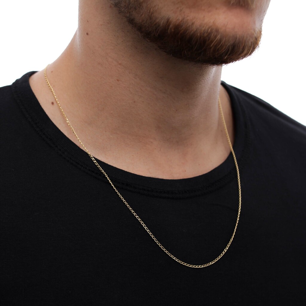 Corrente Grumet Alongada 1mm Banhada a Ouro 18k - Elegância Masculina