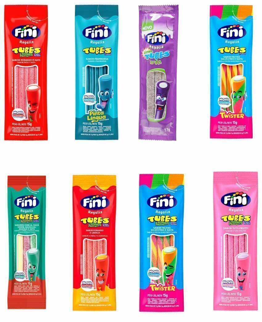 15 Pacotes Bala Goma Tubes Fini Sabores Variados