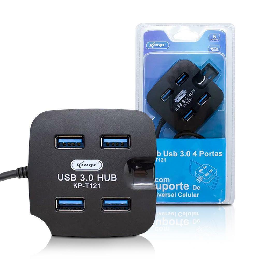 HUB Knup Kp-t121 4 Portas USB 3.0 Cabo 1m C/base Para Celular