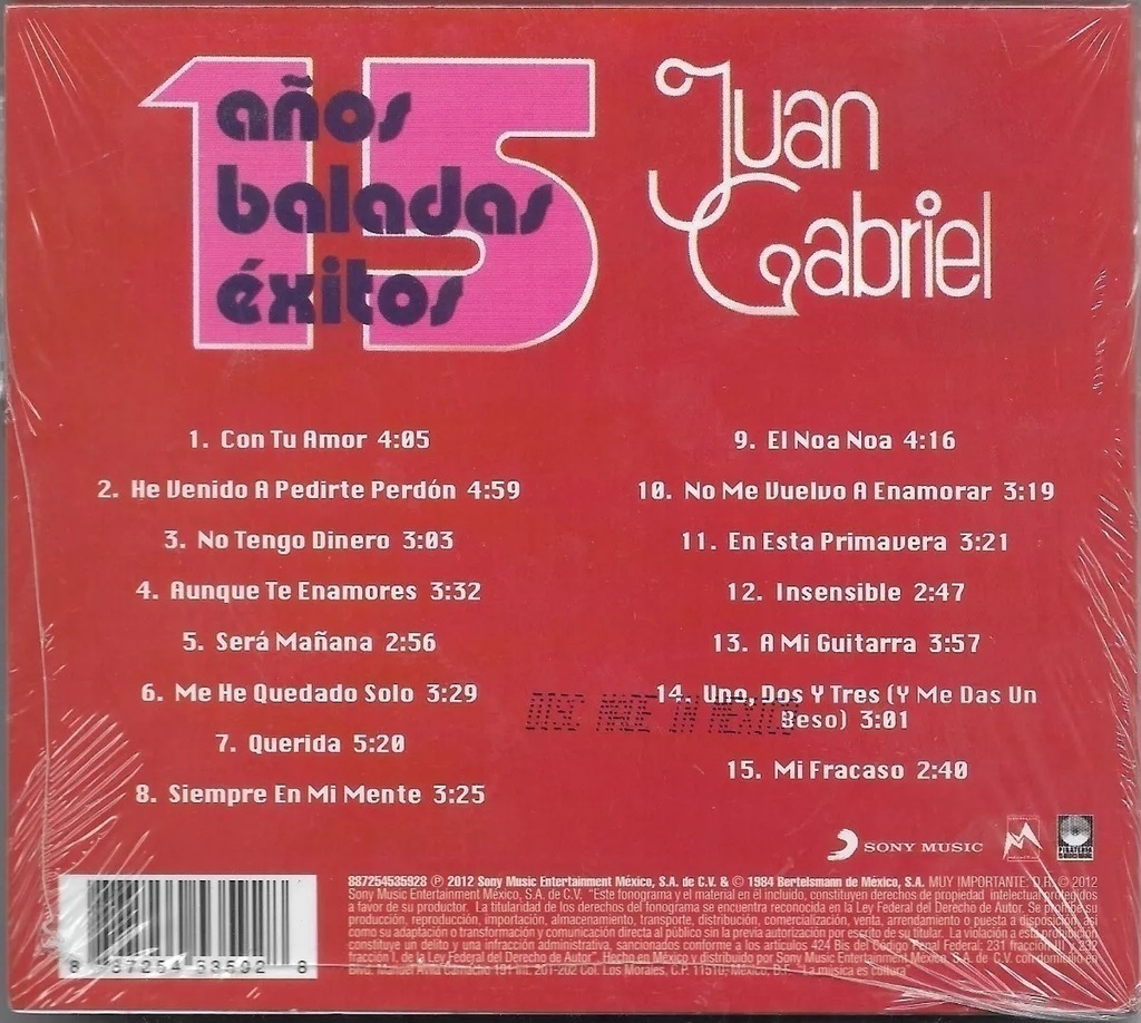 Juan Gabriel - 15 Años Baladas Exitos Cd Digipack