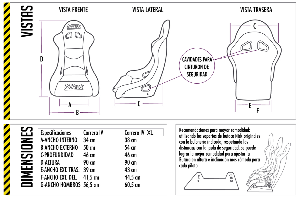 Butaca de competicion Nick Carrera IV Talle XL Rally Pista