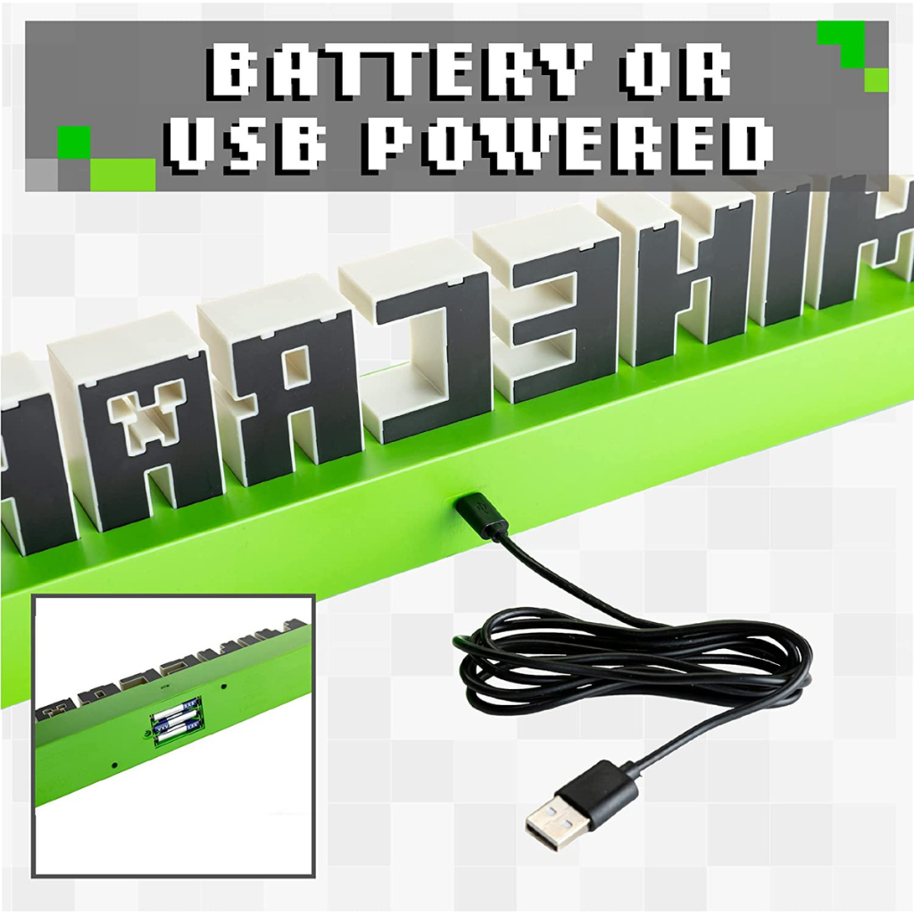 Minecraft Logo Light - Battery or USB Powered - 2 Light Modes ...