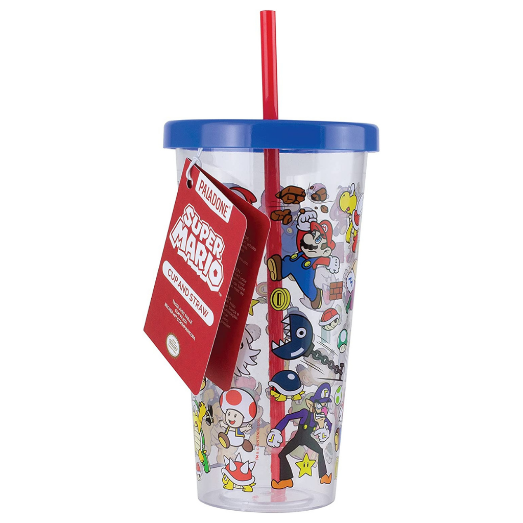 Super Mario Plastic Cup and Straw Set - Vaso con sorbete Oficial Nintendo