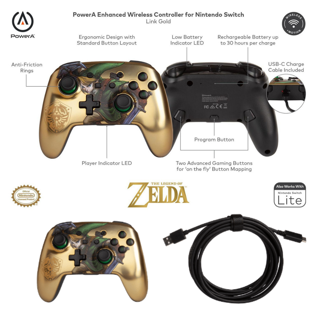 PowerA Enhanced Wireless Controller for Nintendo Switch - GOLD Zelda