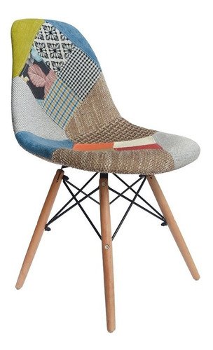 Silla Eames Dsw Patchwork Pata Madera - Alto Impacto