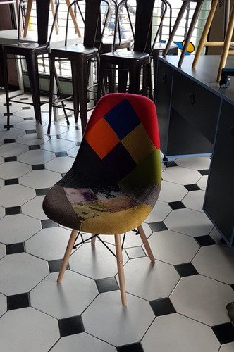 Silla Eames Dsw Patchwork Pata Madera - Alto Impacto