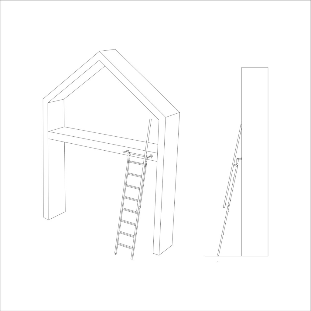 Escalera para altillo con una baranda y escalones de hierro