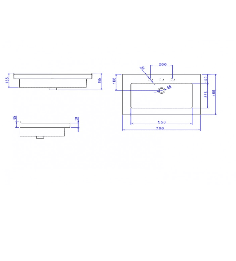 Cuba De Sobrepor Retangular Mesa l94 deca