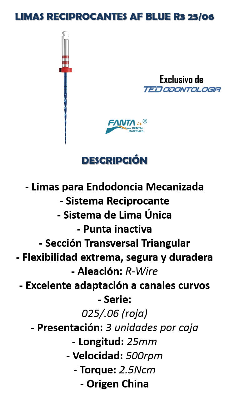 Limas Reciprocantes AF Blue R3 25/06 25mm x 3u Fanta
