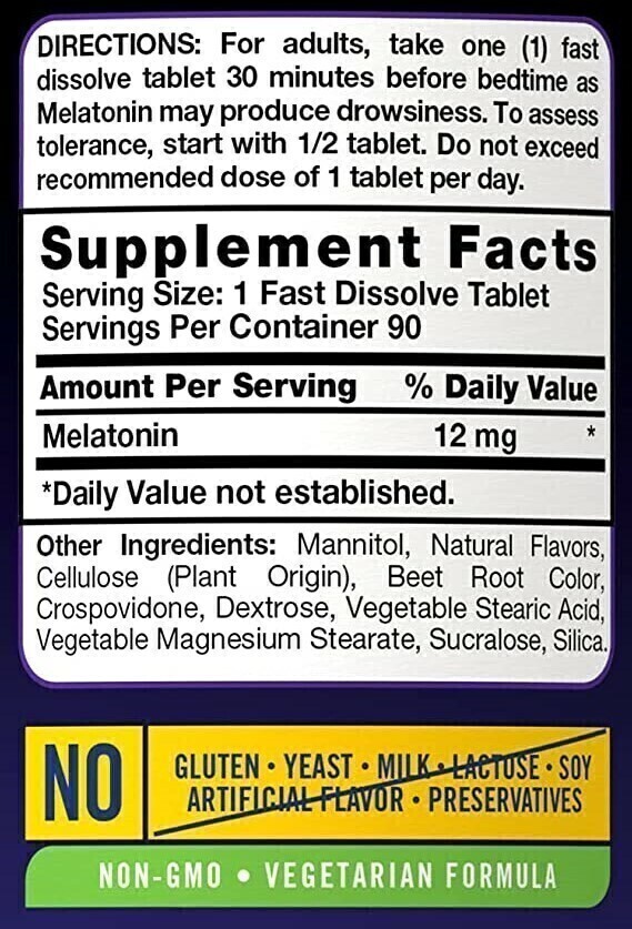 Melatonin 12mg Fast Disolve (90 tabs) - Carlyle