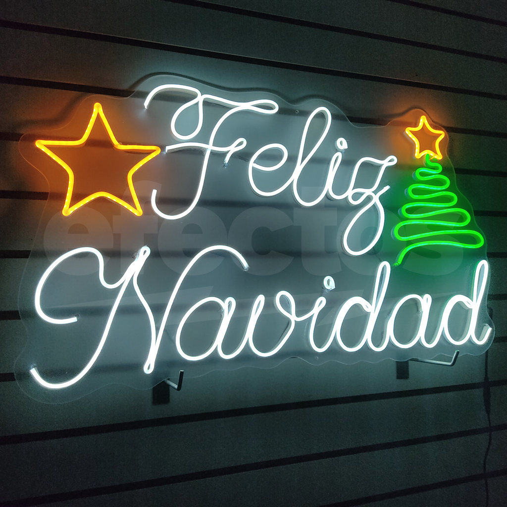 Cartel Luminoso Feliz Navidad Neon LED Arbol Navideño