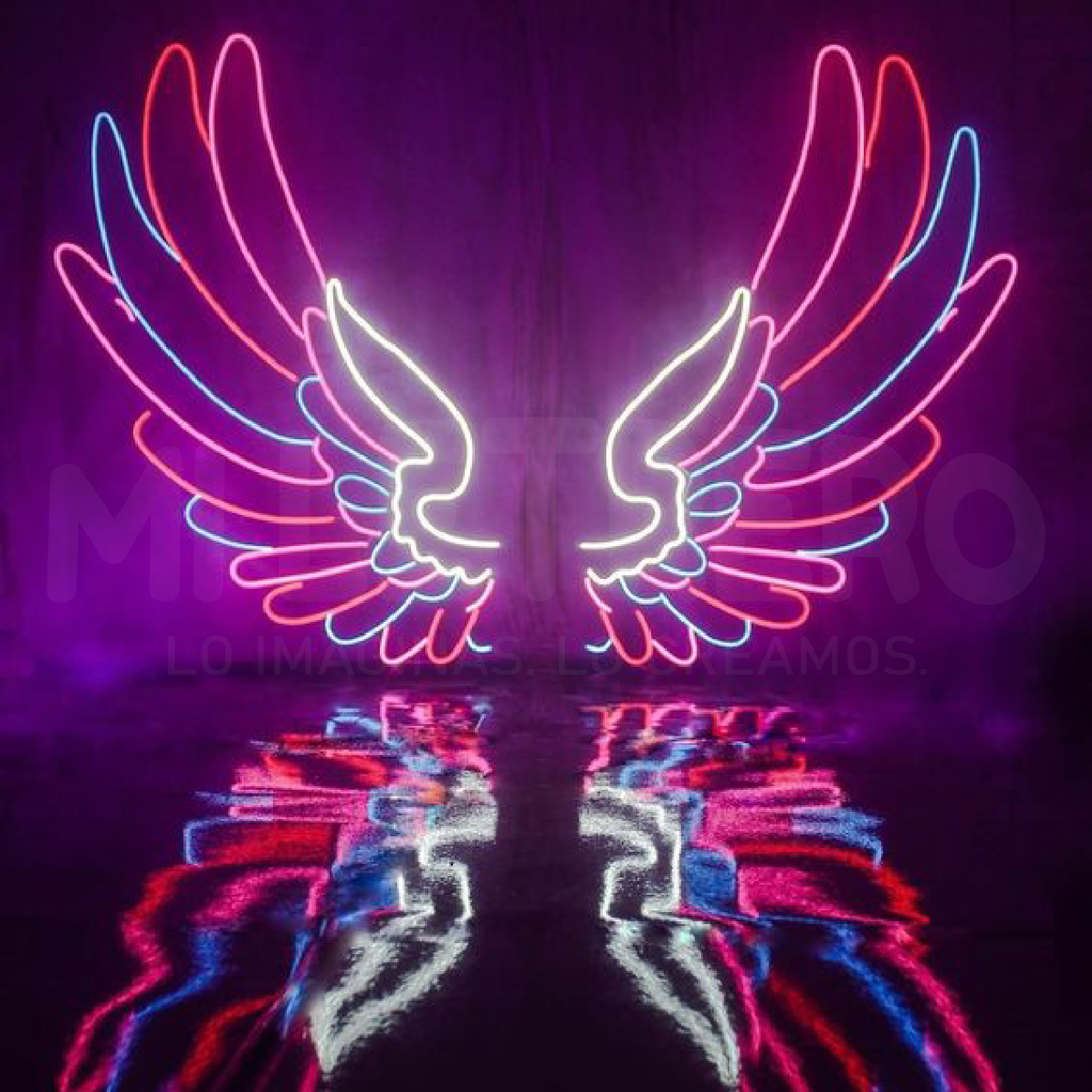 Letrero Luminoso Alas Neon Led Rosado Azul Karaoke Discoteca Bar