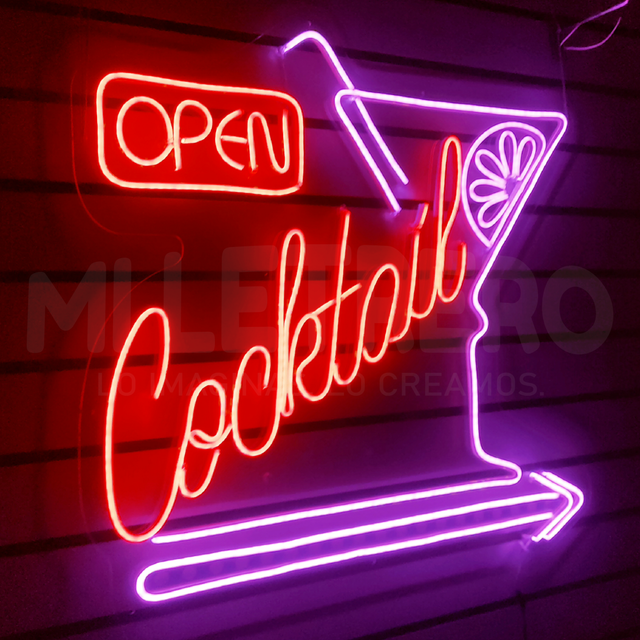 Letrero Open Neon Led Cocktail Martini Trago Disco Karaoke