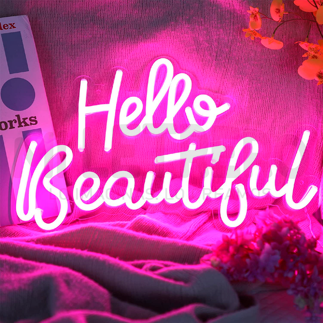Letrero Luminoso Neon Led Hello Beautiful Fucsia Flexible
