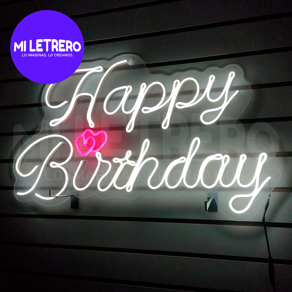 Letrero Luminoso Neon Happy Birthday Blanco para Eventos