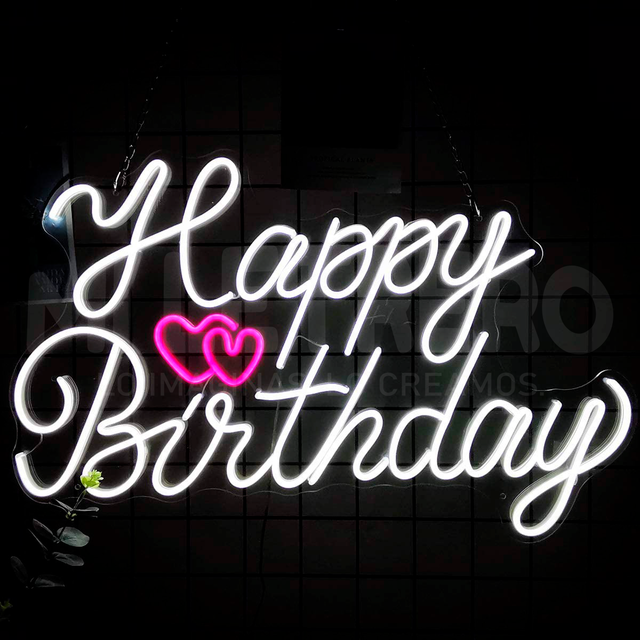 Letrero Luminoso Neon Led Happy Birthday Blanco Flexible
