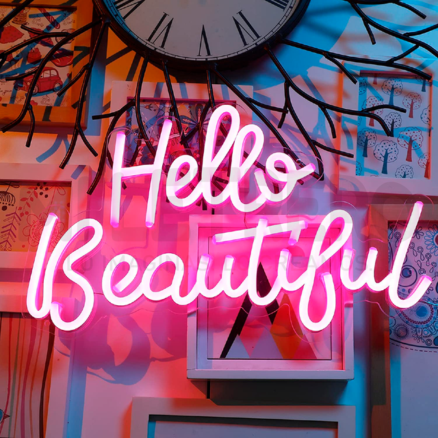 Letrero Luminoso Neon Led Hello Beautiful Fucsia Flexible