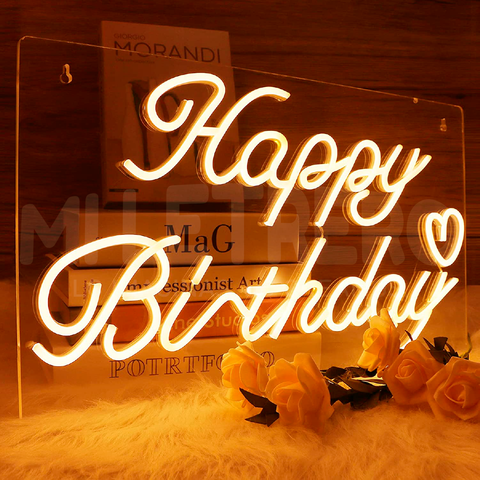 Letrero Luminoso Neon Led Happy Birthday Cálido Flexible