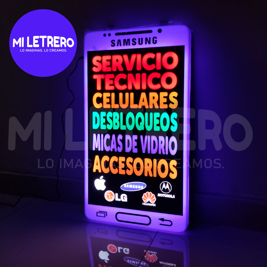 Letrero Luminoso Servicio Técnico Celulares Acrílico led