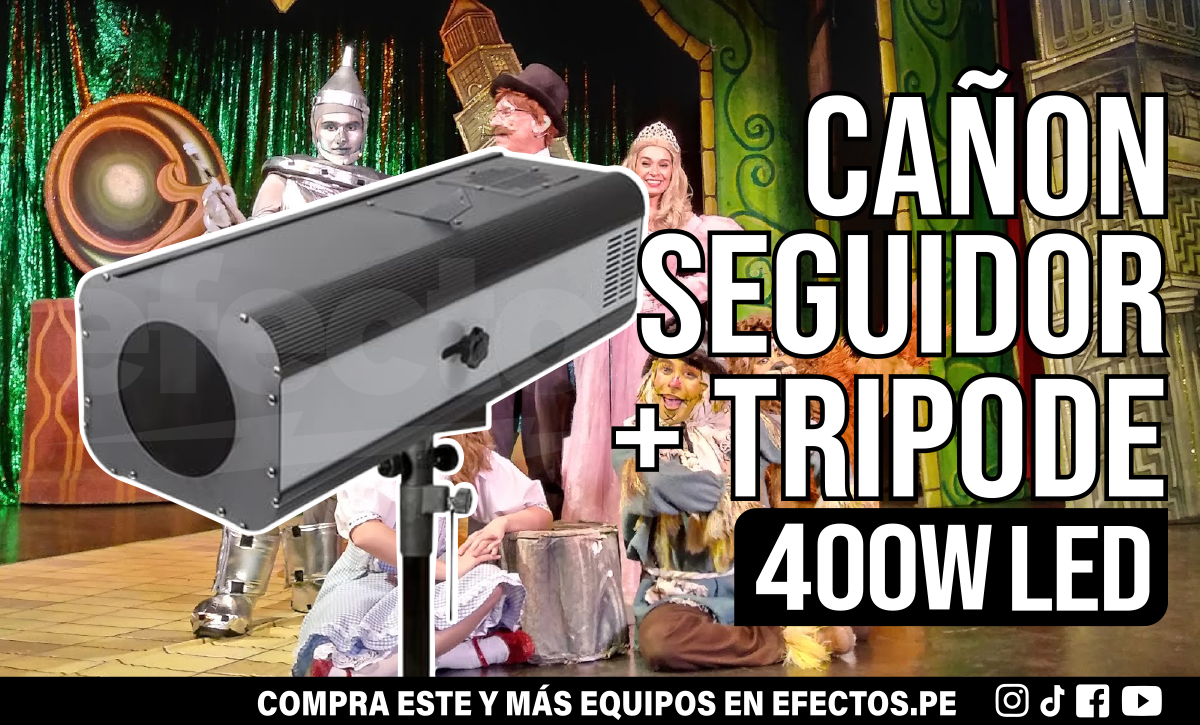 Cañon Seguidor 400W LED + Tripode Proyector Gobos Teatro Escenario