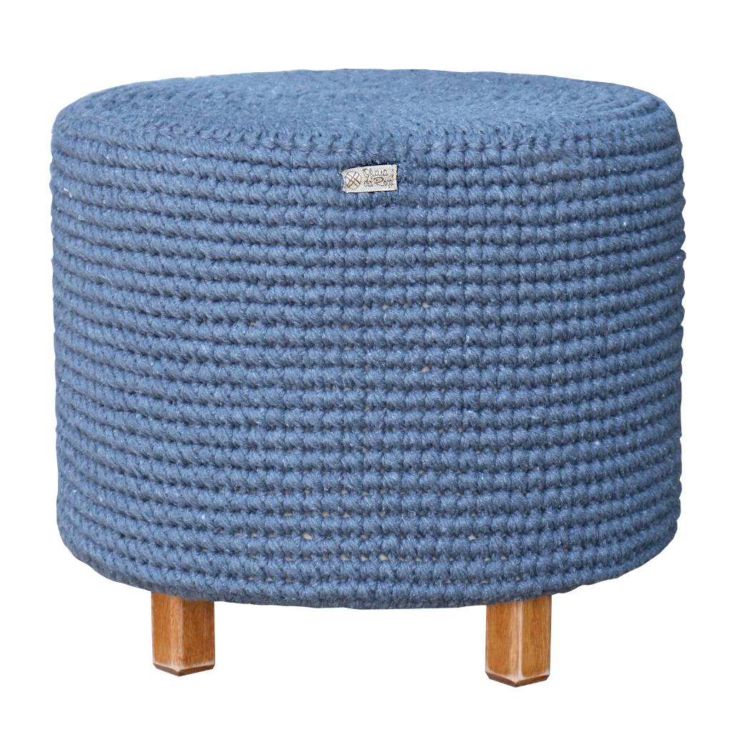 Puff Azul Jeans de Sala e Quarto - Oficina da Roça