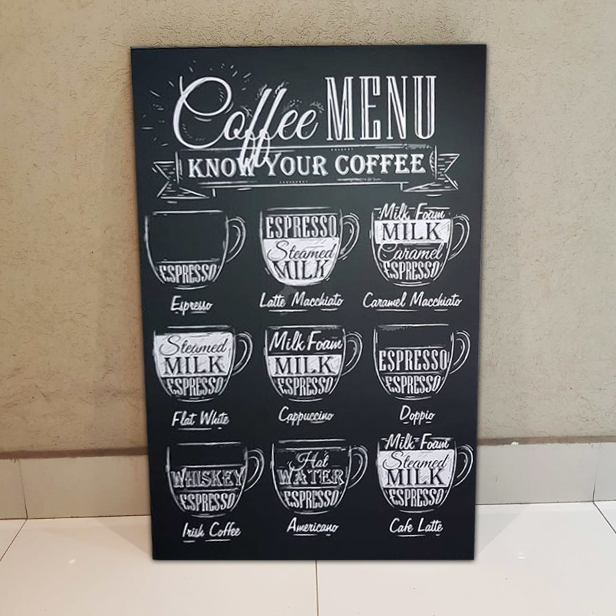 Cuadro sobre BASTIDOR. Cofee Menu - Juan Cuadros Deco