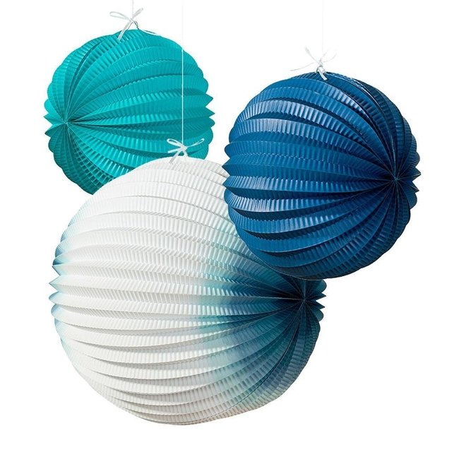 SET DECO GLOBOS DE PAPEL Tonos Azul y acqua