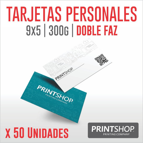 Tarjetas Personales Color Printshop 9x5 300g Doble Faz X50