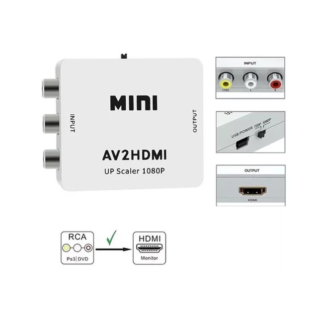 CONVERSOR ADAPTADOR RCA AV2 A HDMI 1080P FULL HD