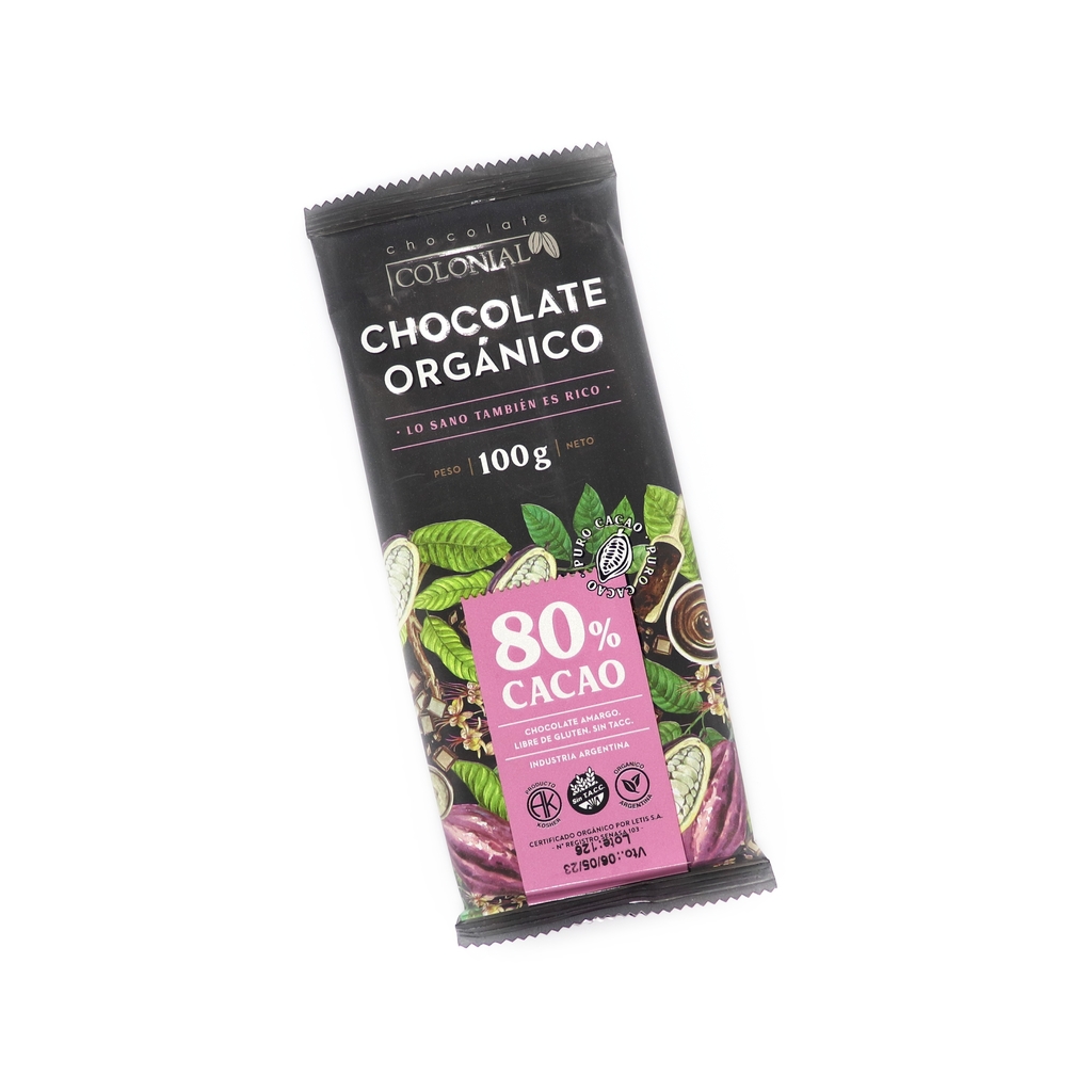 CHOCOLATE COLONIAL - Chocolate Orgánico 80 % Cacao x 100 grs