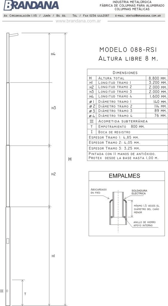 Columna recta 8 mts - columnasdealumbrado.com