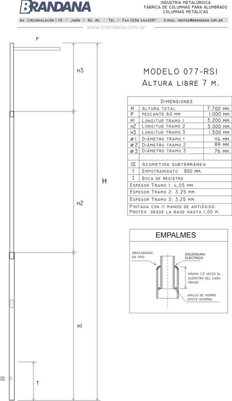 Columna recta 7 mts - columnasdealumbrado.com