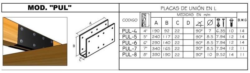 Soporte tirante madera union PUL 8 pulgadas Soporte tirante madera union PUL 8 pulgadas